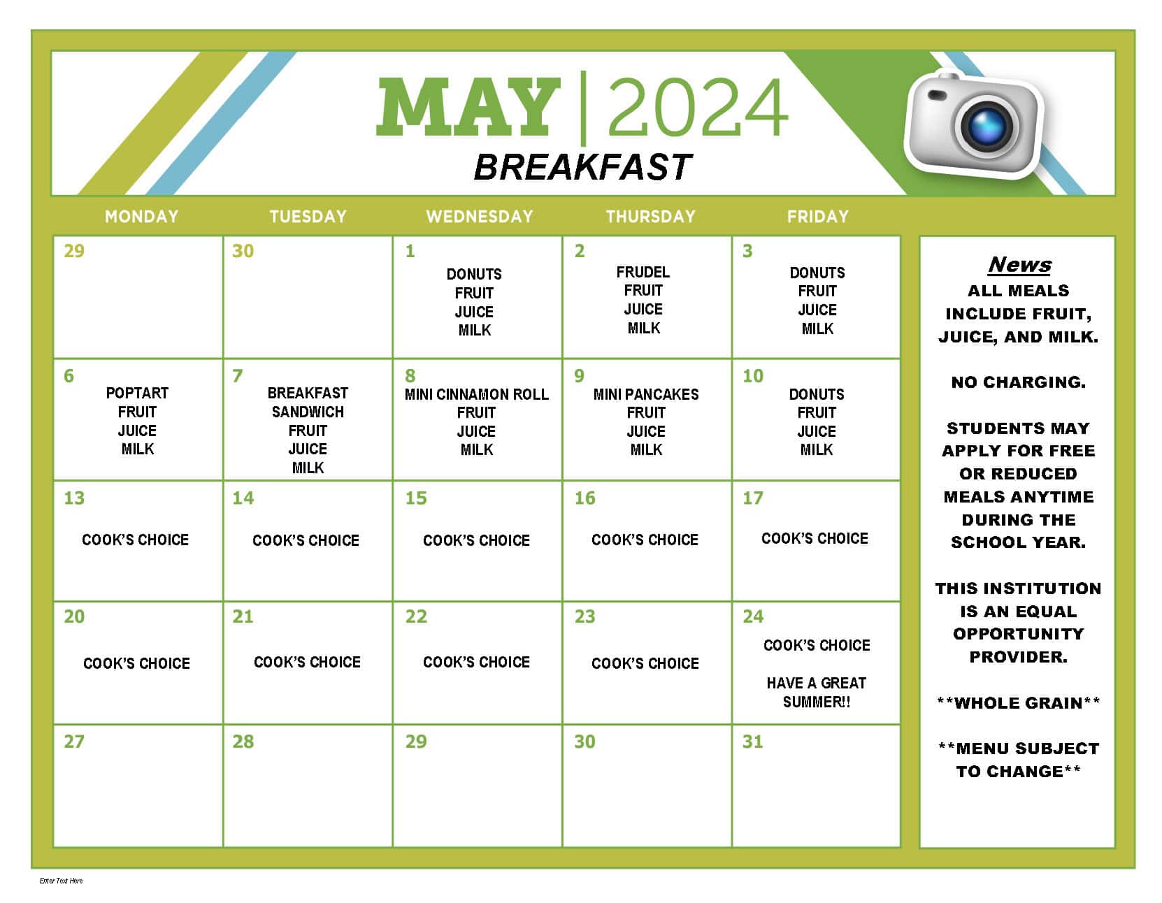 Cafeteria/Lunch Menu • Apollo Career Center