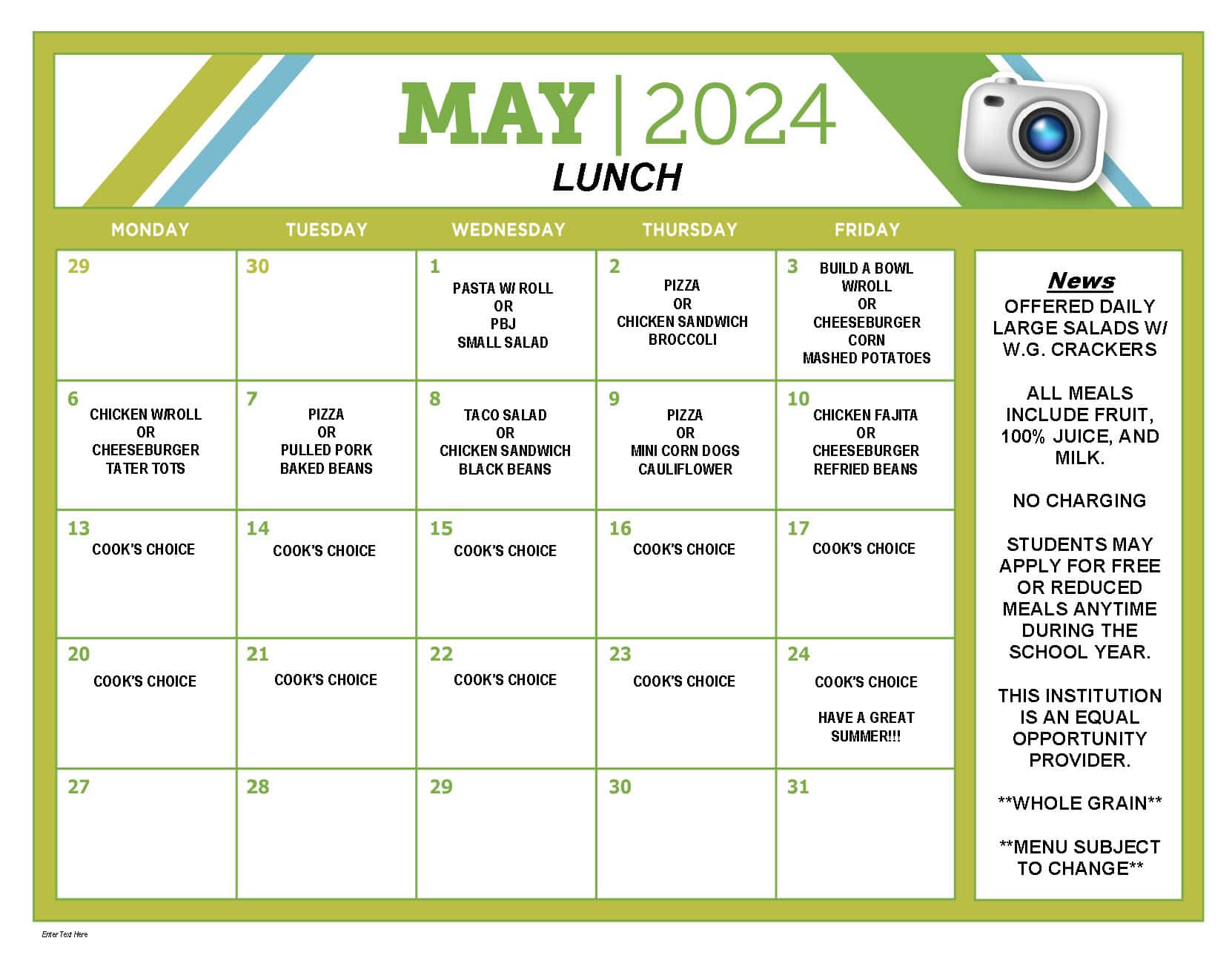 Cafeteria/Lunch Menu • Apollo Career Center