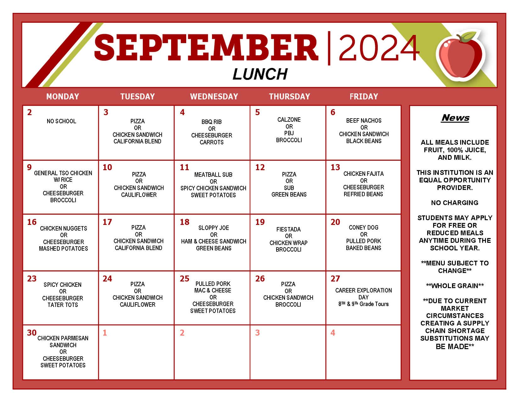 Cafeteria/Lunch Menu • Apollo Career Center